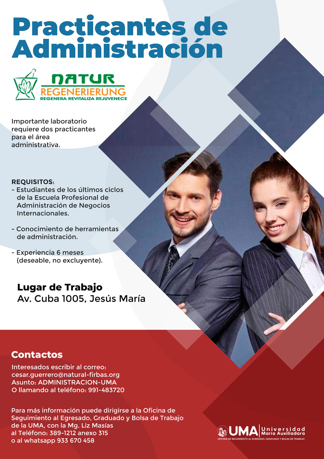 Solicitan Practicantes de Administración – Universidad María Auxiliadora